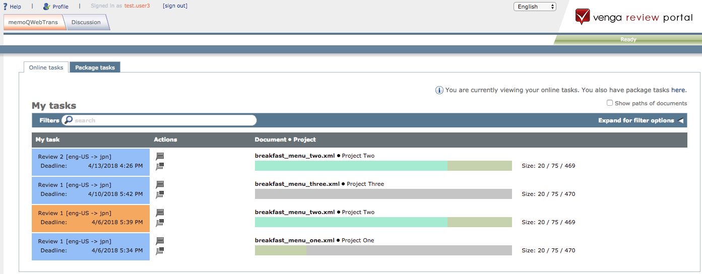Instructions for using memoQ Web as a reviewer – Venga Support Center